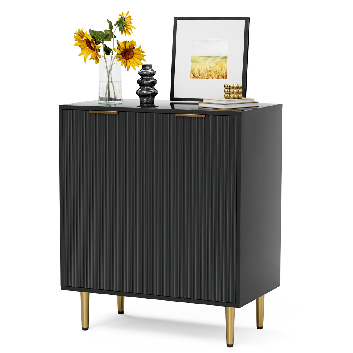 Ebern Designs Fluted Buffet Cabinet With Storage, Modern Sideboard Cabinet With Adjustable ...